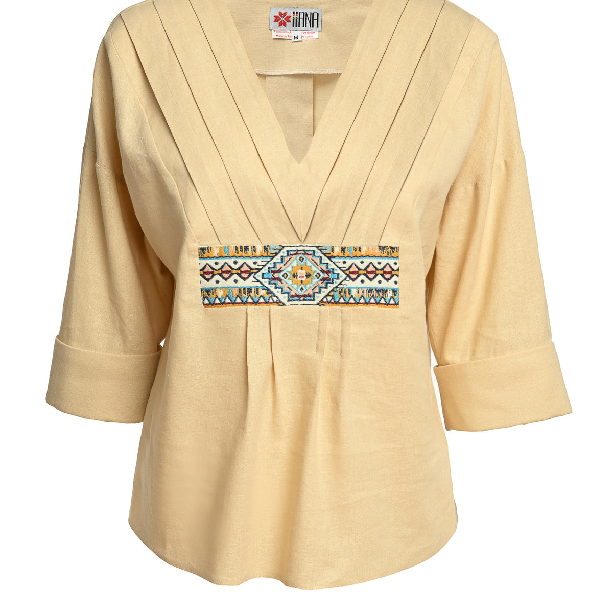 Bluză crem din in și jacquard țesut etnic – Iiana Sanziana