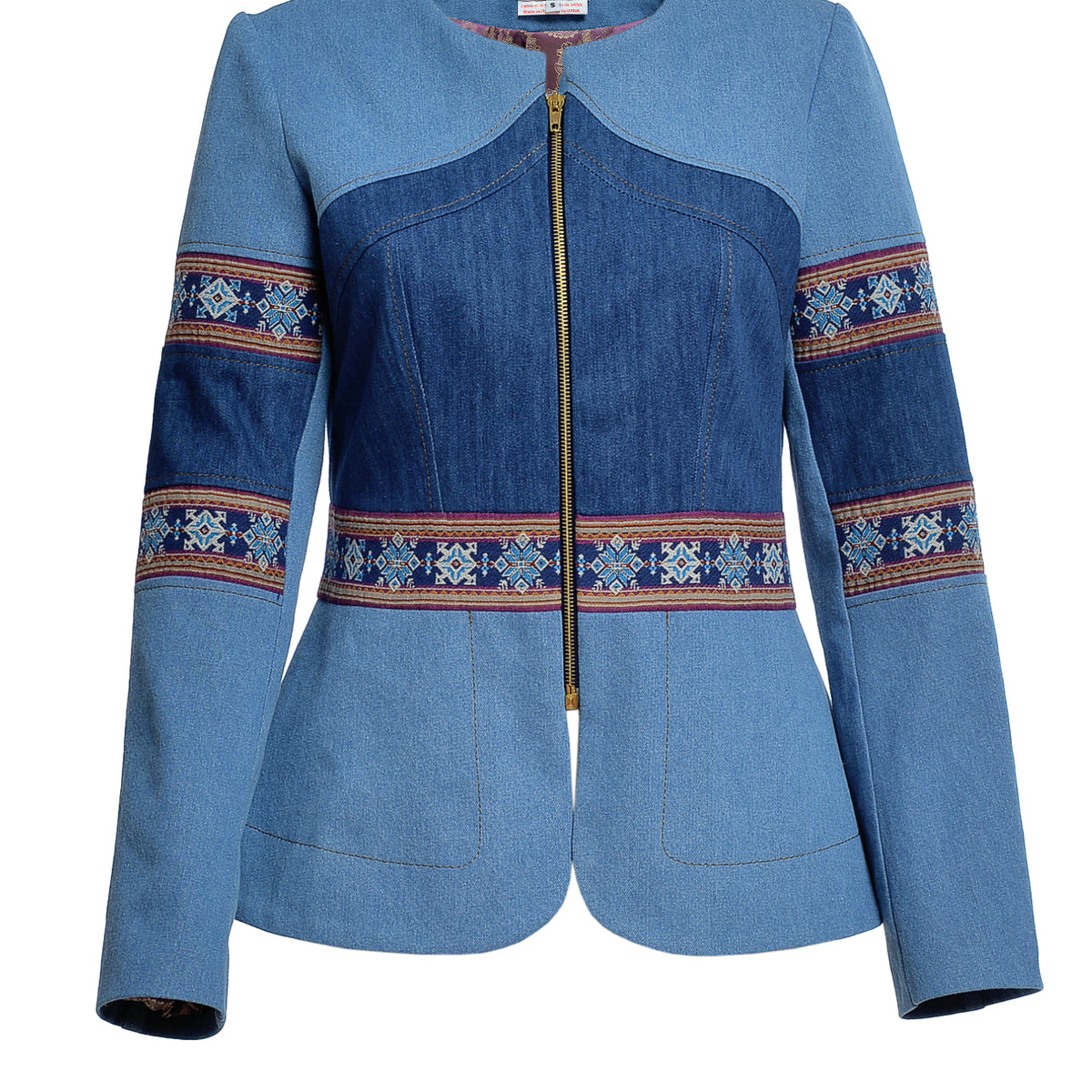 Sacou din Denim si Jacquard Etnic - IIANA® – Iiana Sanziana