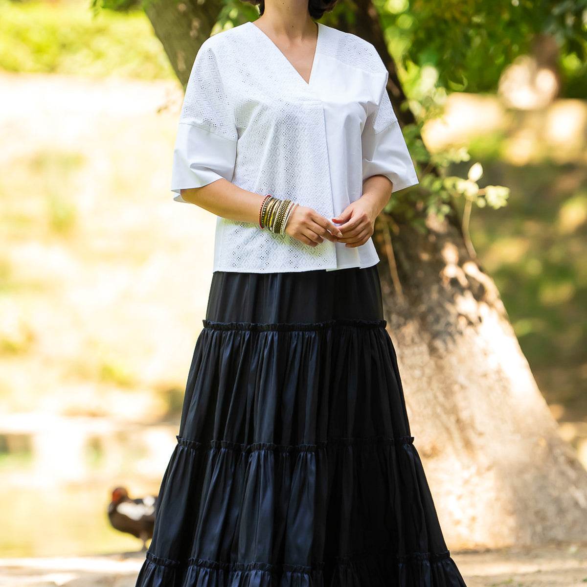 Fusta bleumarin din tafta boho cu volane - IIANA@ – Iiana Sanziana