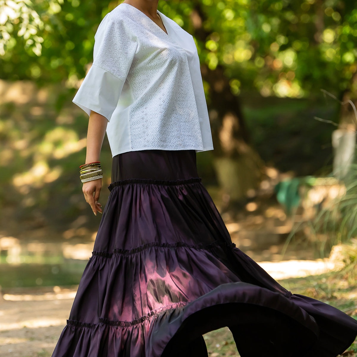 Fusta mov din tafta boho cu volane - IIANA@ – Iiana Sanziana